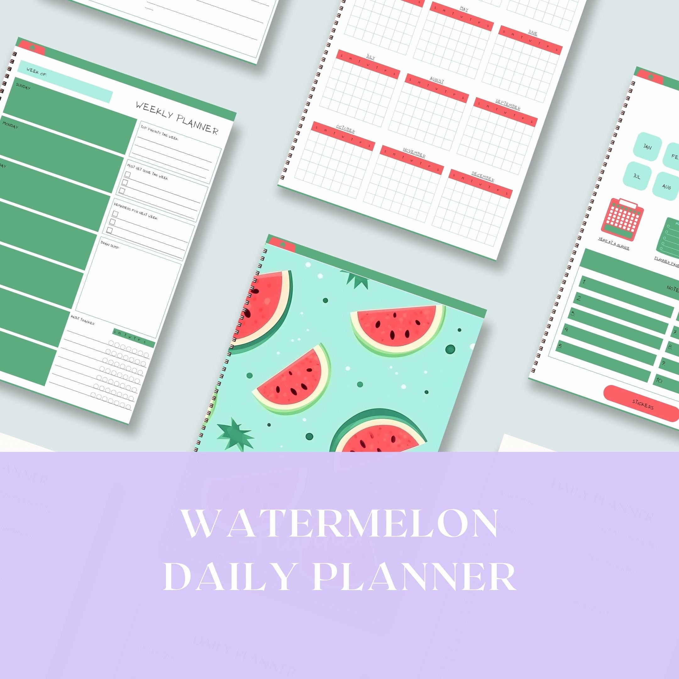 Watermelon Digital Planner | Hyperlinked Undated Organizer (digital ...
