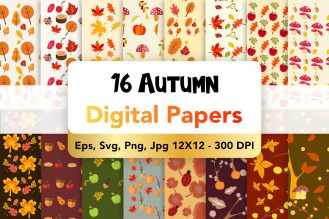 16-piece Autumn Theme Digital Paper Bundle - Instant Download | Fall ...