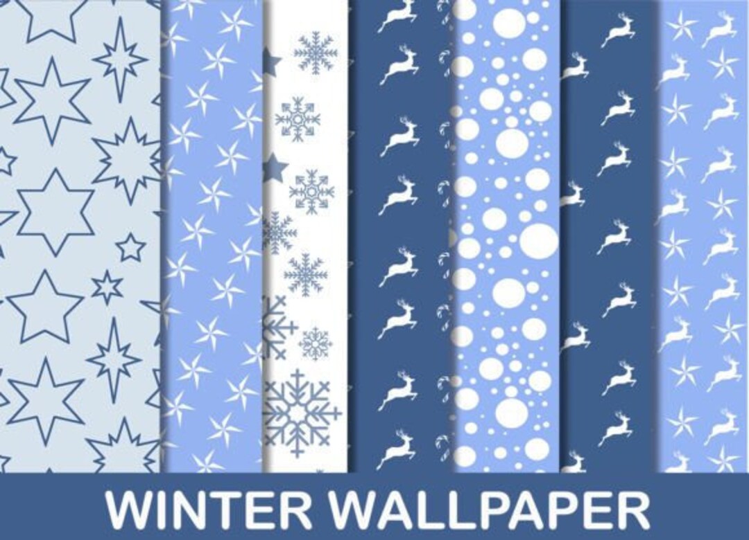 Festive Winter/christmas Digital Paper Patterns Pack, Blue and White ...