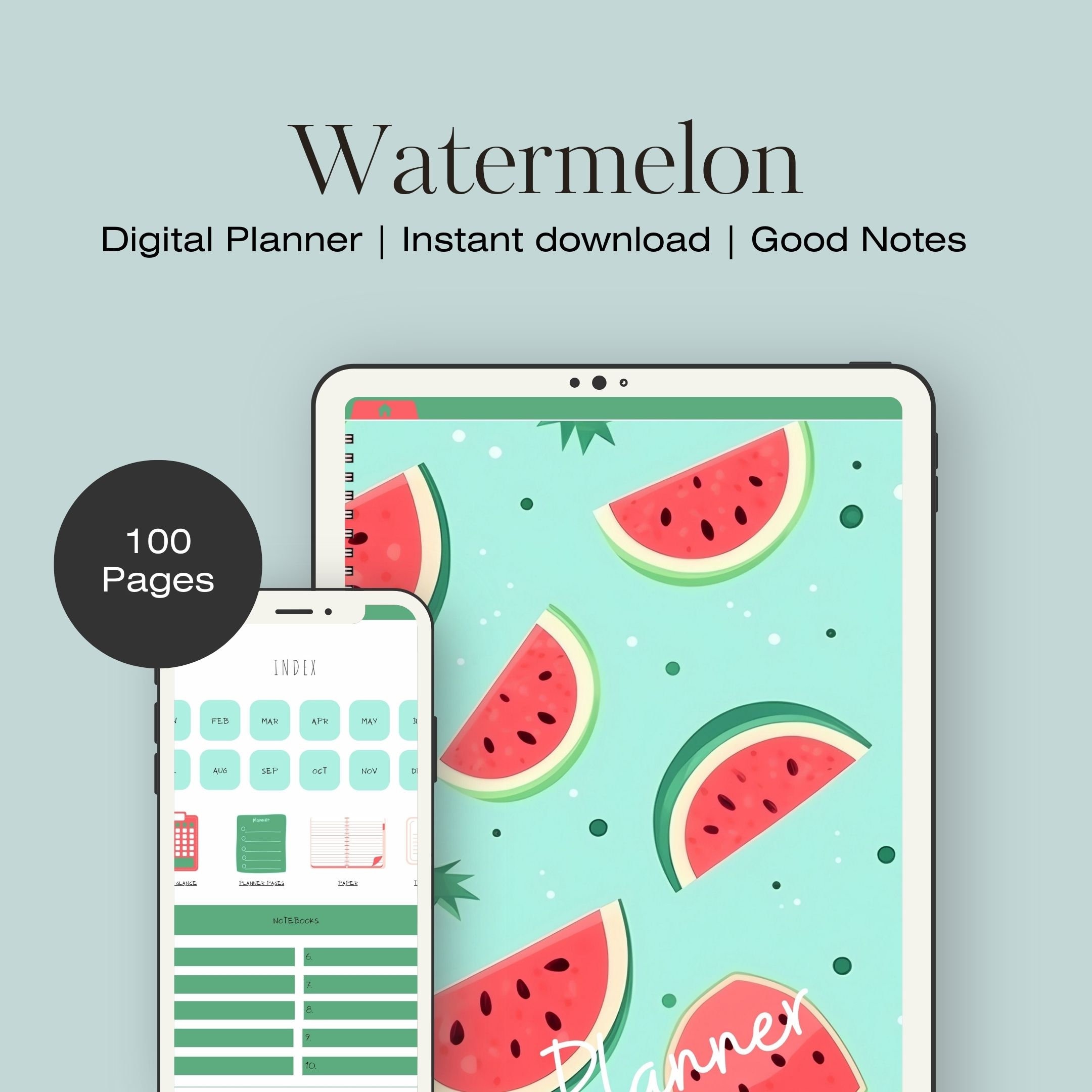 Watermelon Digital Planner | Hyperlinked Undated Organizer (digital ...