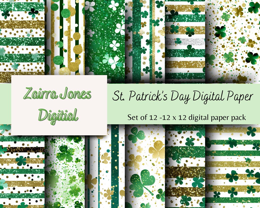 St Patrick's Day Shamrock Digital Paper | Set of 12 12x12 Patterns for ...