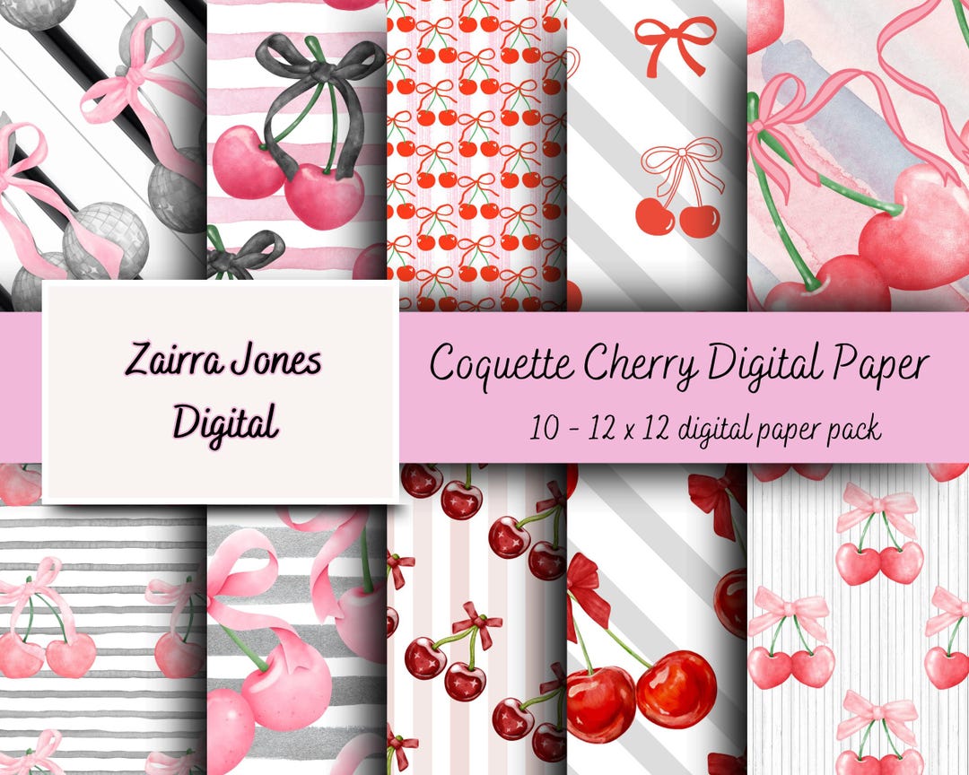Coquette Cherry Digital Paper Set of 10 | Scrapbooking, Crafting ...