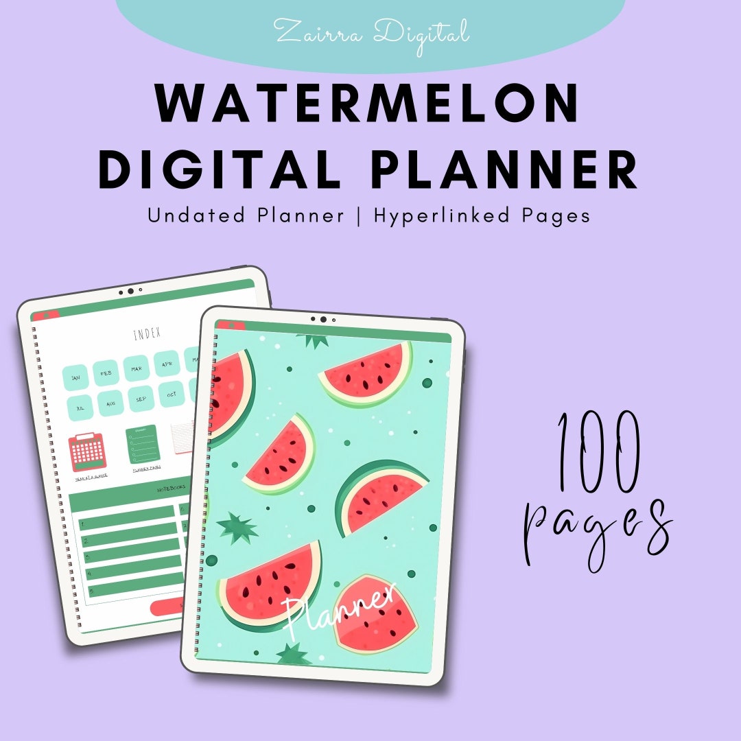 Watermelon Digital Planner | Hyperlinked Undated Organizer (digital ...