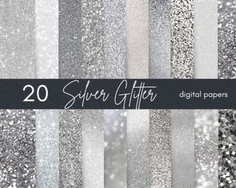 Silver Glitter-digital Paper - Etsy