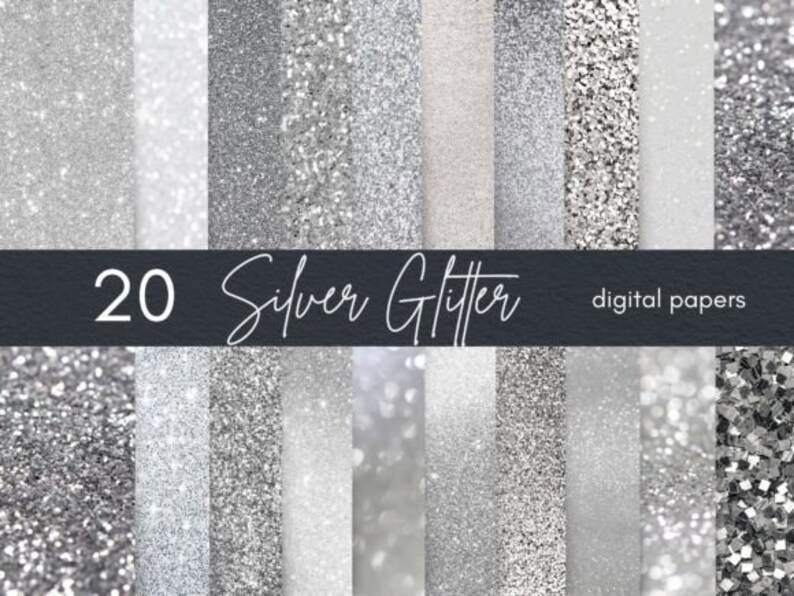 20 Pack Silver Glitter Digital Paper - Etsy