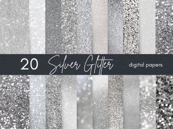 20 Pack Silver Glitter Digital Paper - Etsy