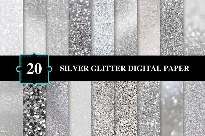 20 Pack Silver Glitter Digital Paper - Etsy