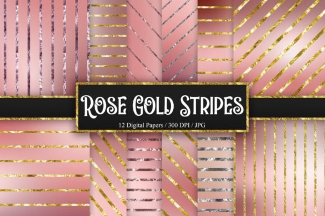 Rose Gold Stripe Digital Paper - Set of 12 Elegant Designs for Instant ...