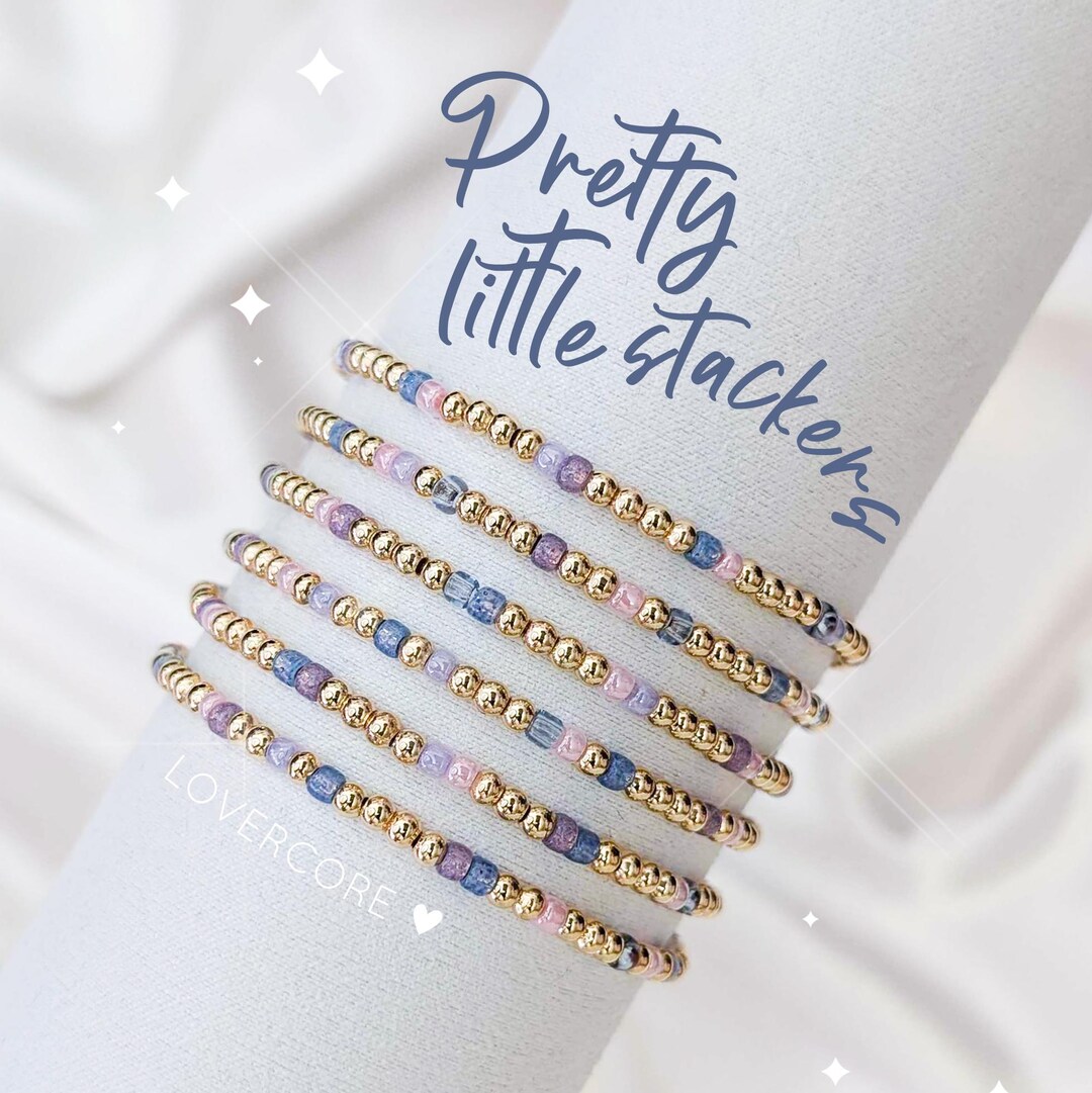 Pastel Pretty Little Stacker 14k Gold Plated Elastic Bracelet | Pink ...