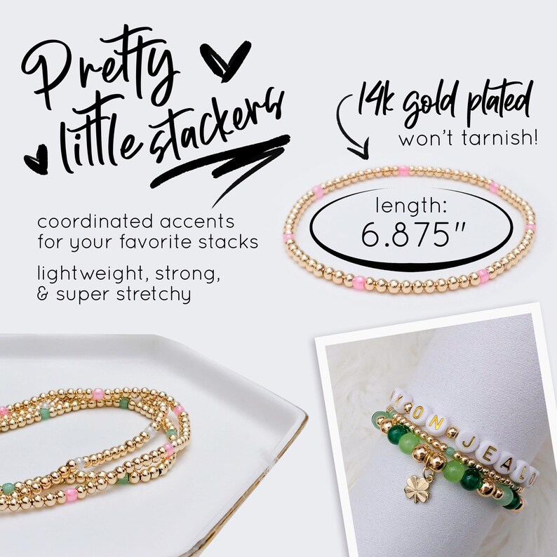 14k Gold Plated Pretty Little Stacker Elastic Bracelets | Dainty ...