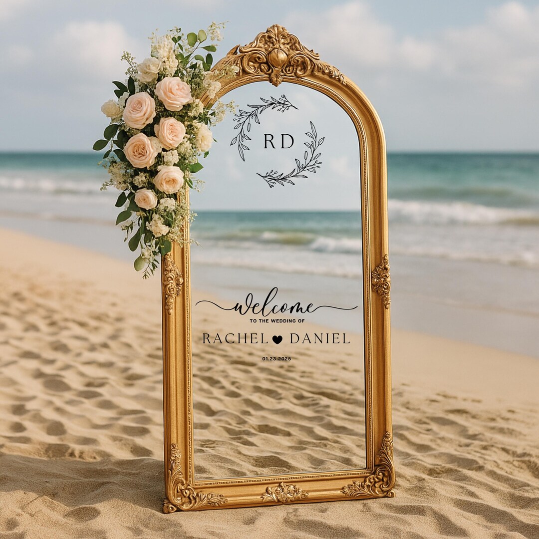 Custom Vinyl Wedding Sign – Personalized Initials With Greenery Wreath ...