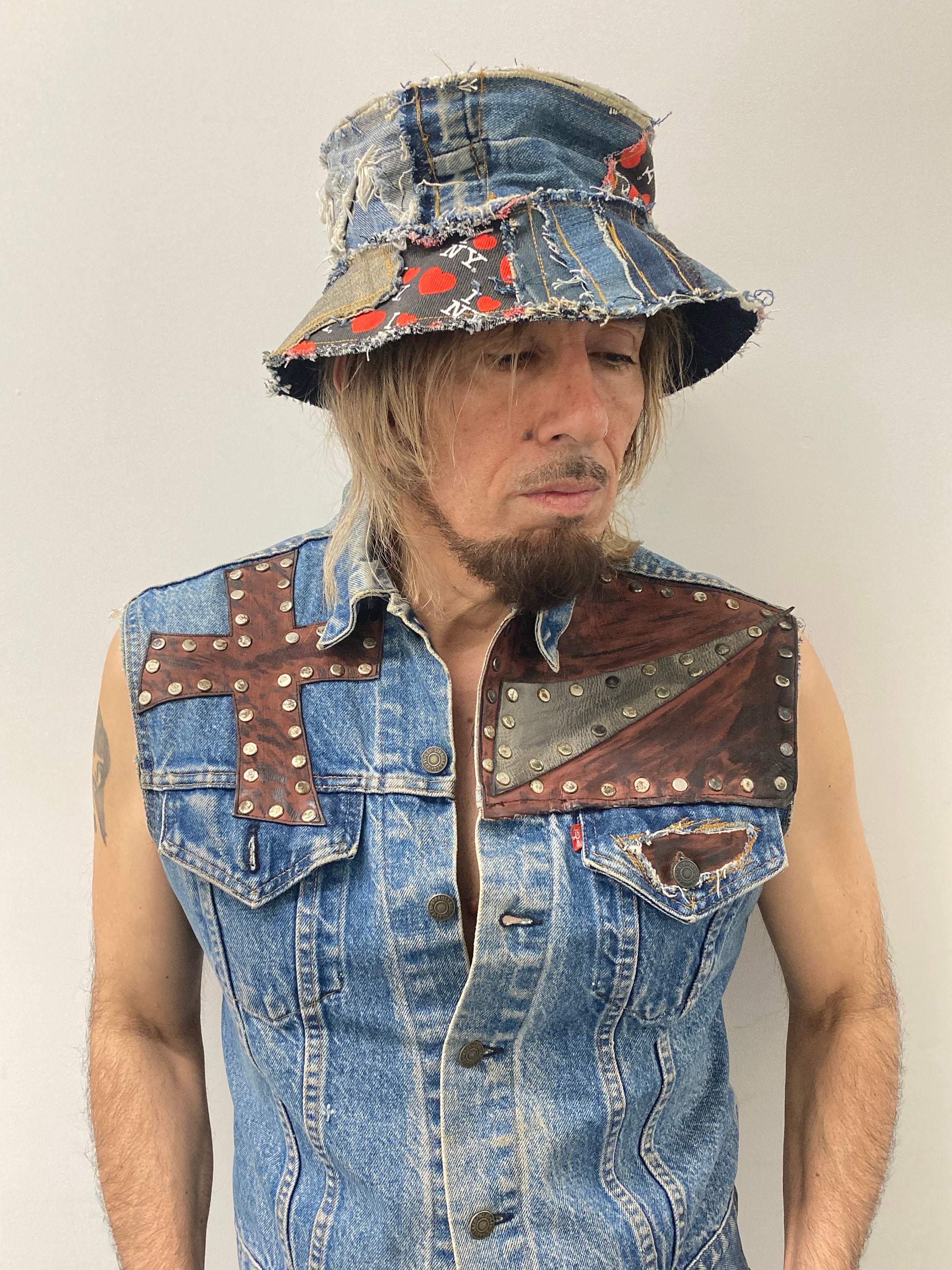 I LOVE NY Denim Fedora/bucket Deconstructed Hat Avante Garde One of a ...