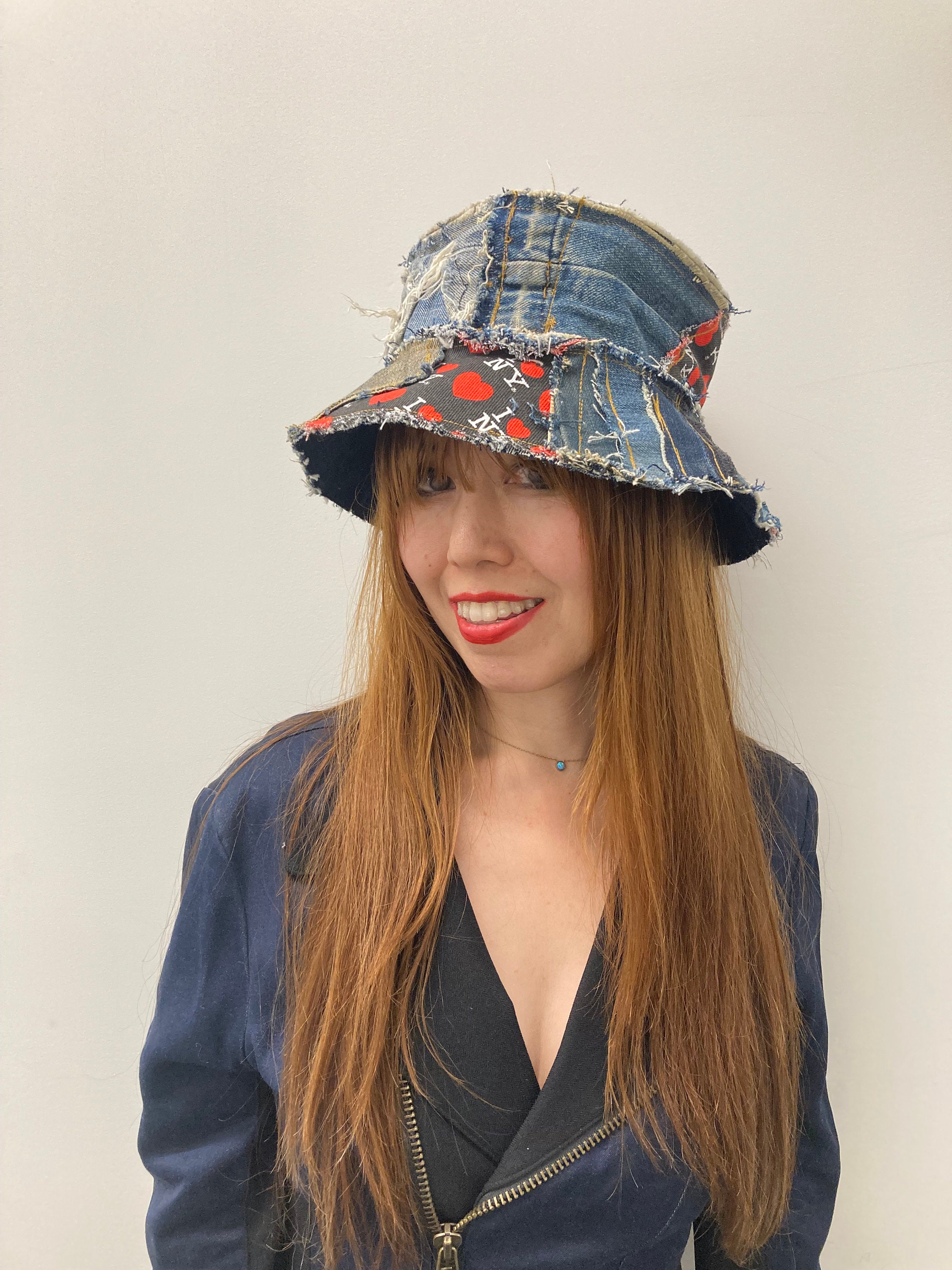 I LOVE NY Denim Fedora/bucket Deconstructed Hat Avante Garde One of a ...