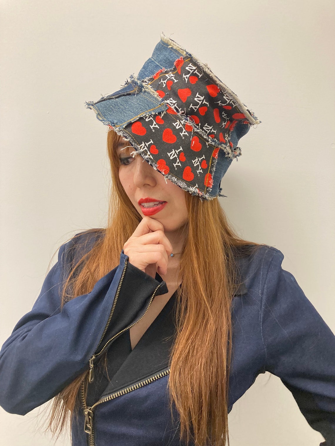 I LOVE NY Denim Fedora/bucket Deconstructed Hat Avante Garde One of a ...