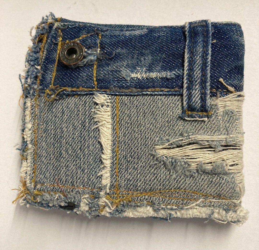 One of a Kind Recycle Leather/denim Funky Wallet Made in New York - Etsy