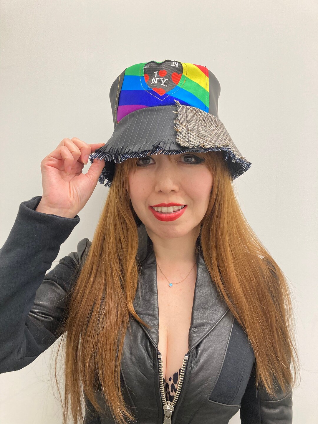 I LOVE NY Vegan Leather Rainbow Fedora/bucket Deconstructed Hat - Avante Garde One of a Kind - Etsy