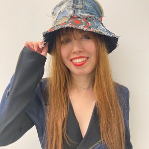 I LOVE NY Denim Fedora/bucket Deconstructed Hat Avante Garde One of a ...