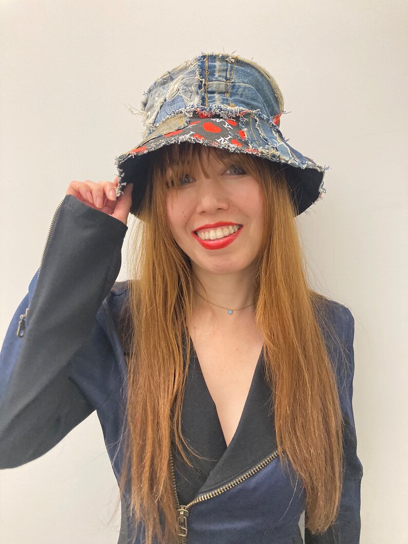 I LOVE NY Denim Fedora/bucket Deconstructed Hat Avante Garde One of a ...