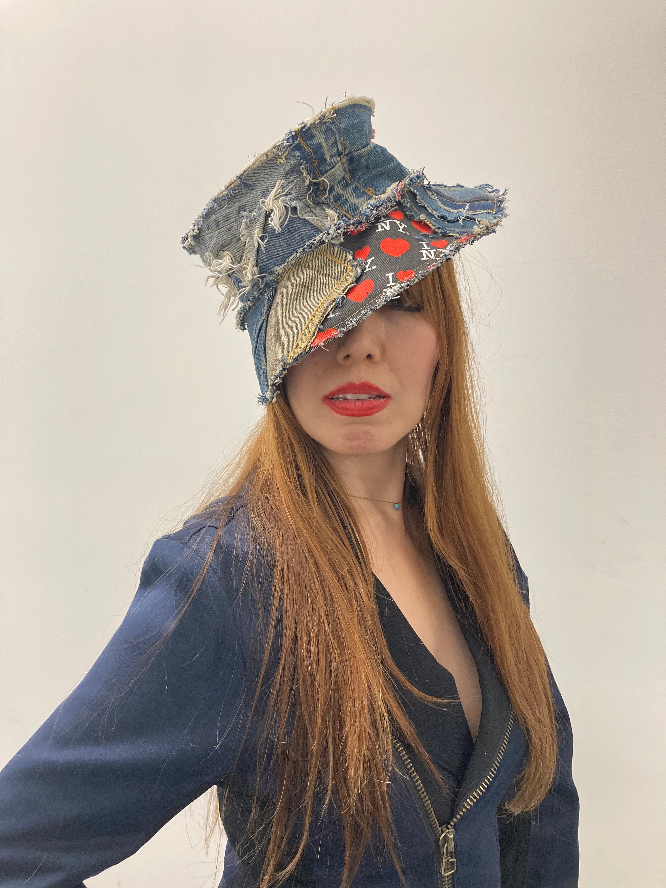 I LOVE NY Denim Fedora/bucket Deconstructed Hat Avante Garde One of a ...