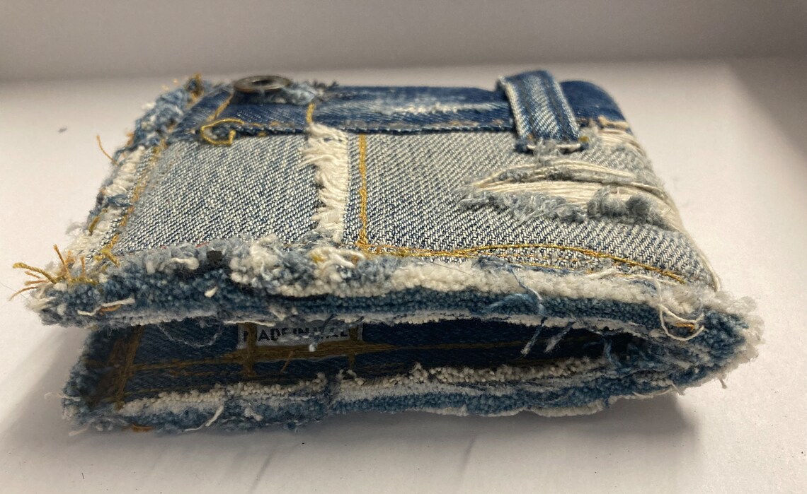 One of a Kind Recycle Leather/denim Funky Wallet Made in New York - Etsy