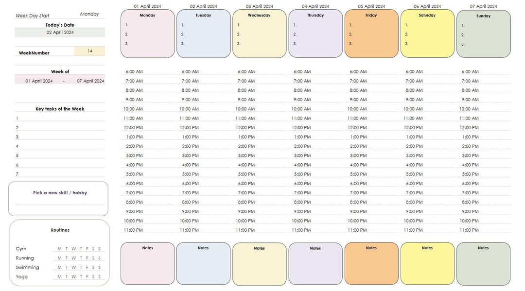 Weekly Planner Template Excel - Etsy