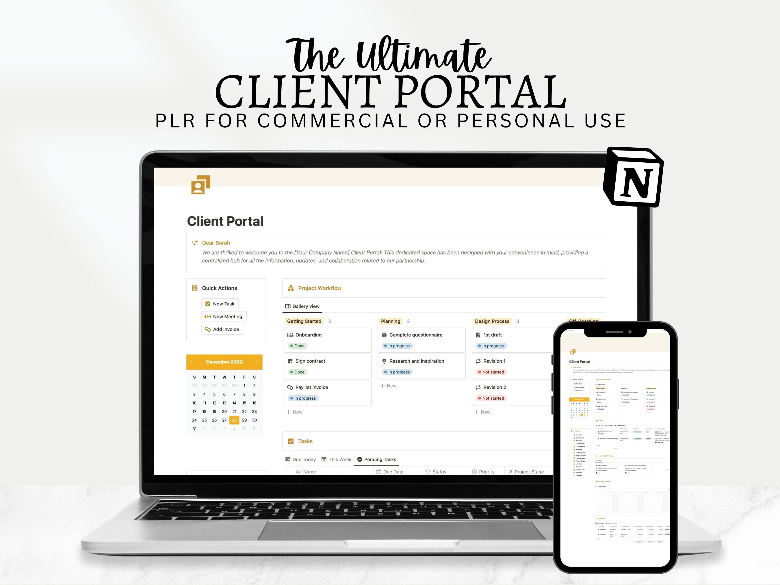 PLR Client Portal, Client Dashboard Client Onboarding, Notion Client Tracker Notion Project ...