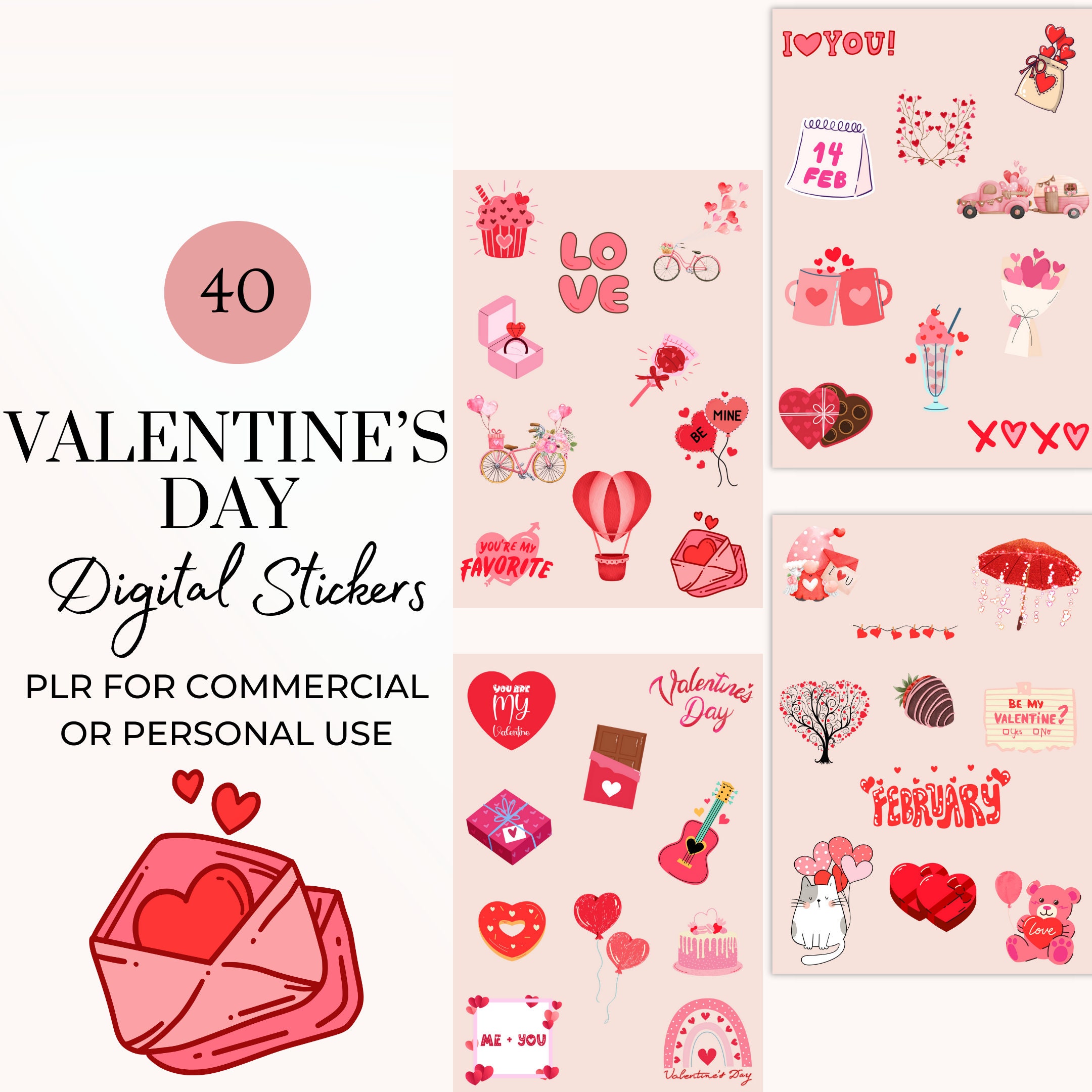 PLR Valentine's Day Digital Stickers, Valentine's Day Digital Planner ...