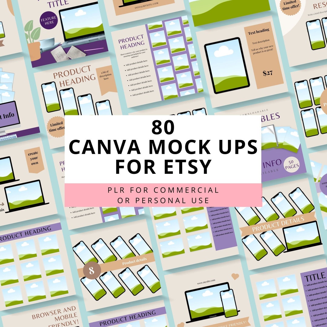 PLR 80 Etsy Listing Mockup Templates, Digital Product Mockups, Canva ...