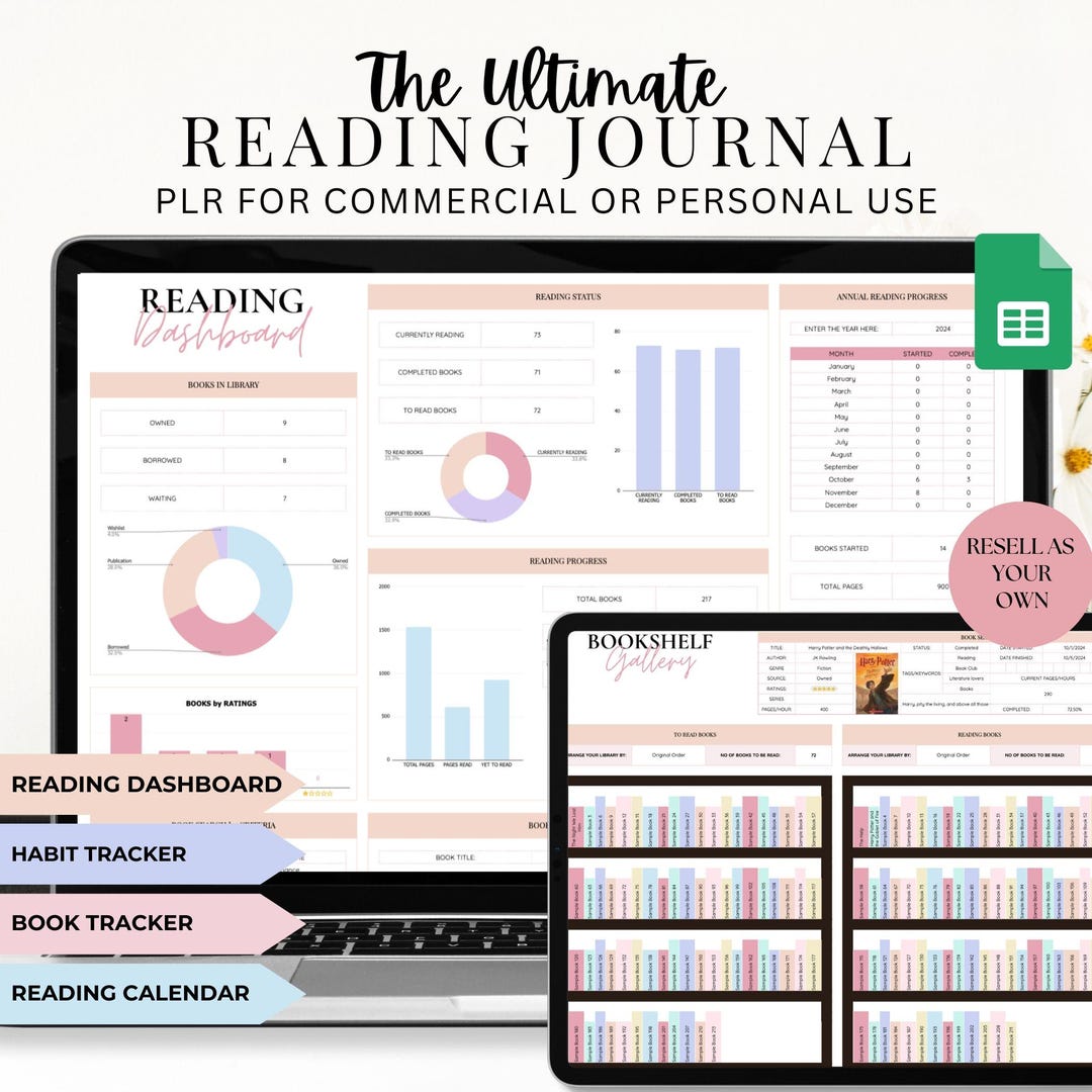 PLR Book Tracker Google Sheets: Digital Reading Journal (commercial Use ...