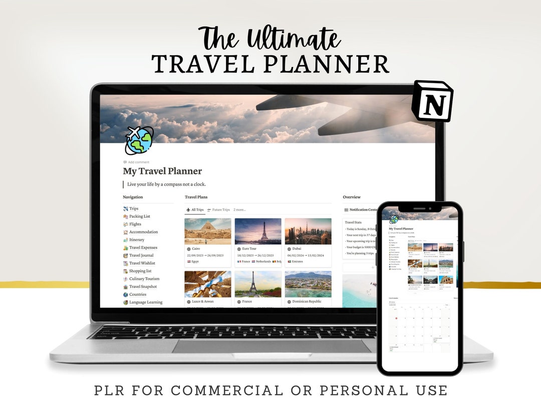 PLR Travel Planner Notion Template, Travel Planner, Trip Planning Tool, Vacation Planner, Travel ...