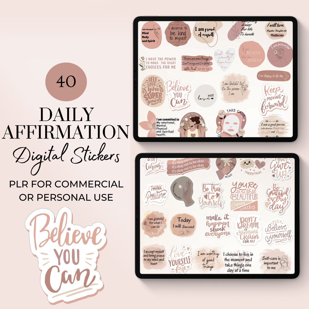 PLR Daily Affirmation Stickers, Digital Planner Stickers Affirmation ...