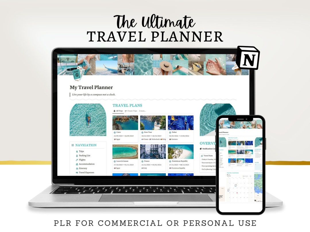 PLR Travel Planner Notion Template, Travel Planner, Trip Planning Tool, Vacation Planner, Travel ...
