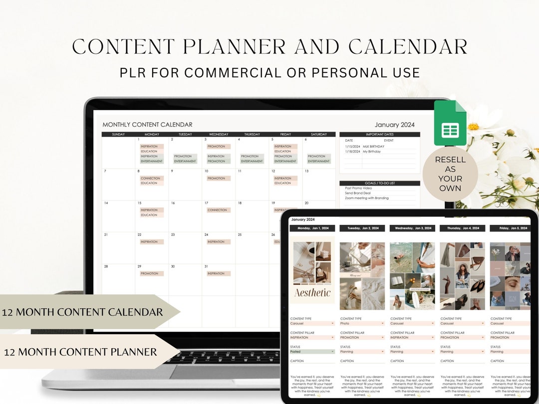 PLR Social Media Content, Calendar Google Sheets, Digital Content ...