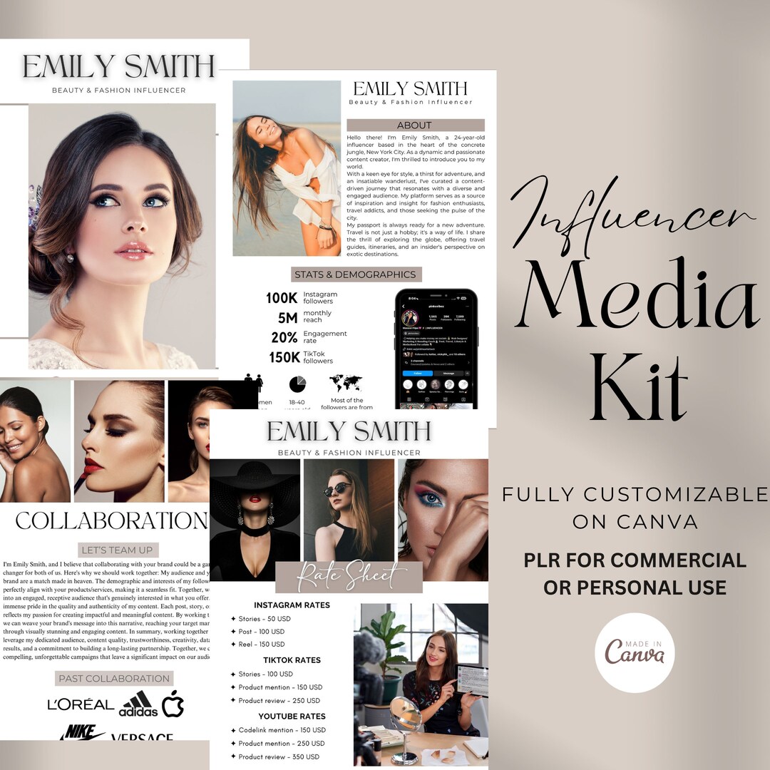 PLR Media Kit Template Canva, Influencer Media Kit, Content Creator ...