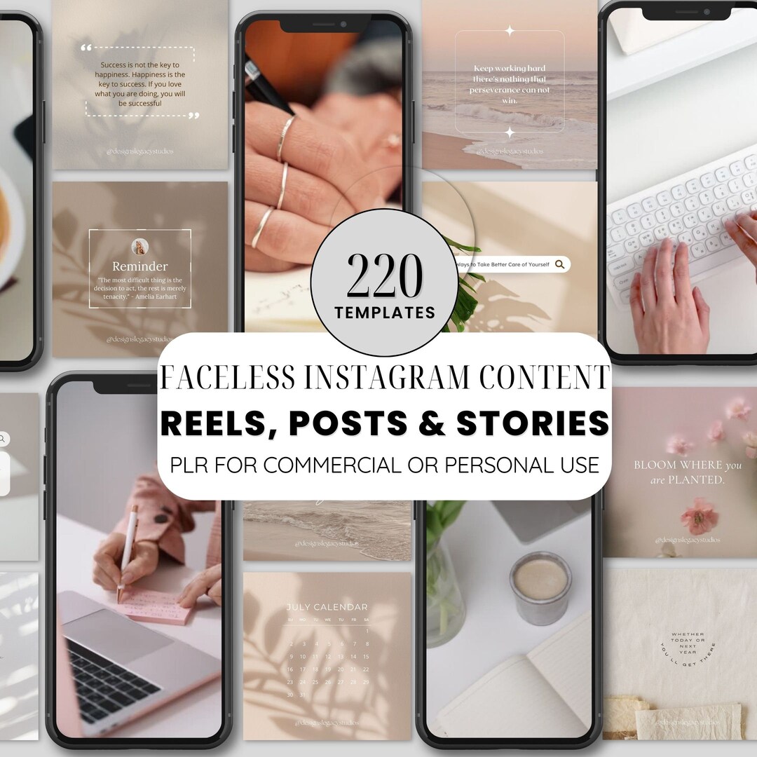 220 Faceless Instagram Templates, Reels, Posts, Stories (PLR) - Etsy