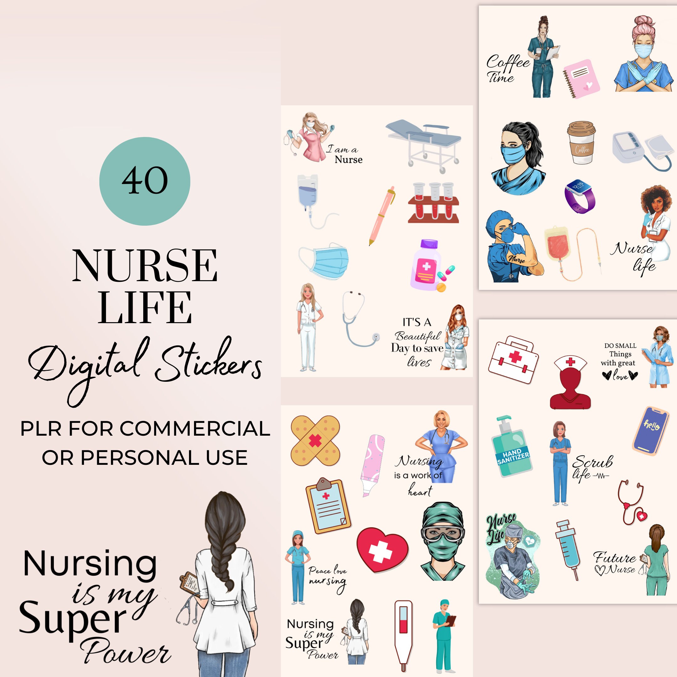 PLR Nurse Digital Stickers, Medical Planner Stickers, Healthcare ...