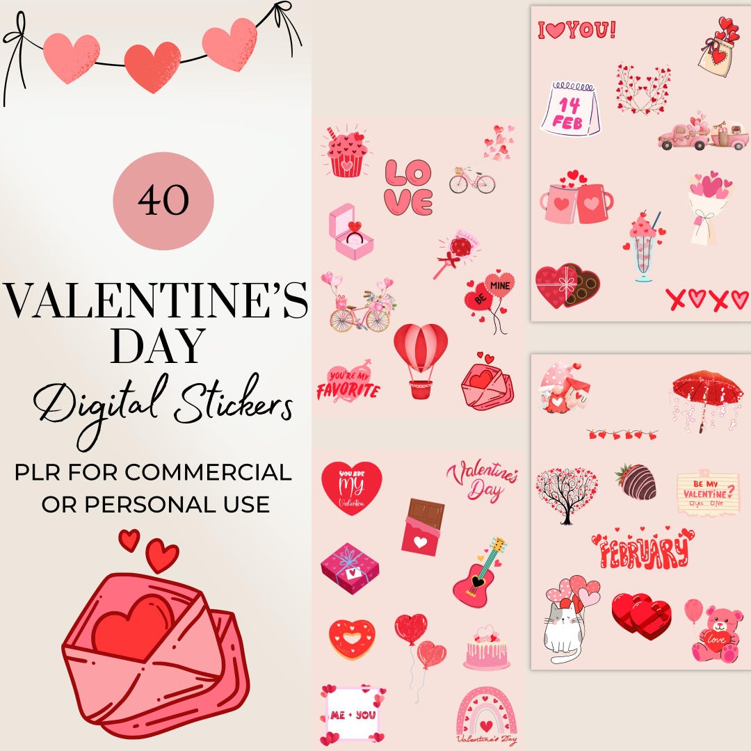 PLR Valentine's Day Digital Stickers, Valentine's Day Digital Planner ...