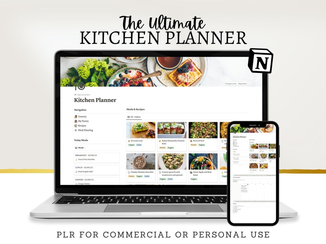PLR Kitchen Planner Notion Template, Meal Planner, Recipe Organizer ...