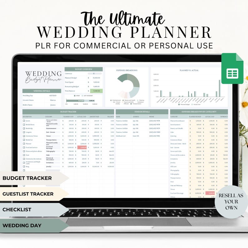 PLR Wedding Planner Spreadsheet: Budget, Guest List, To-do List (google ...