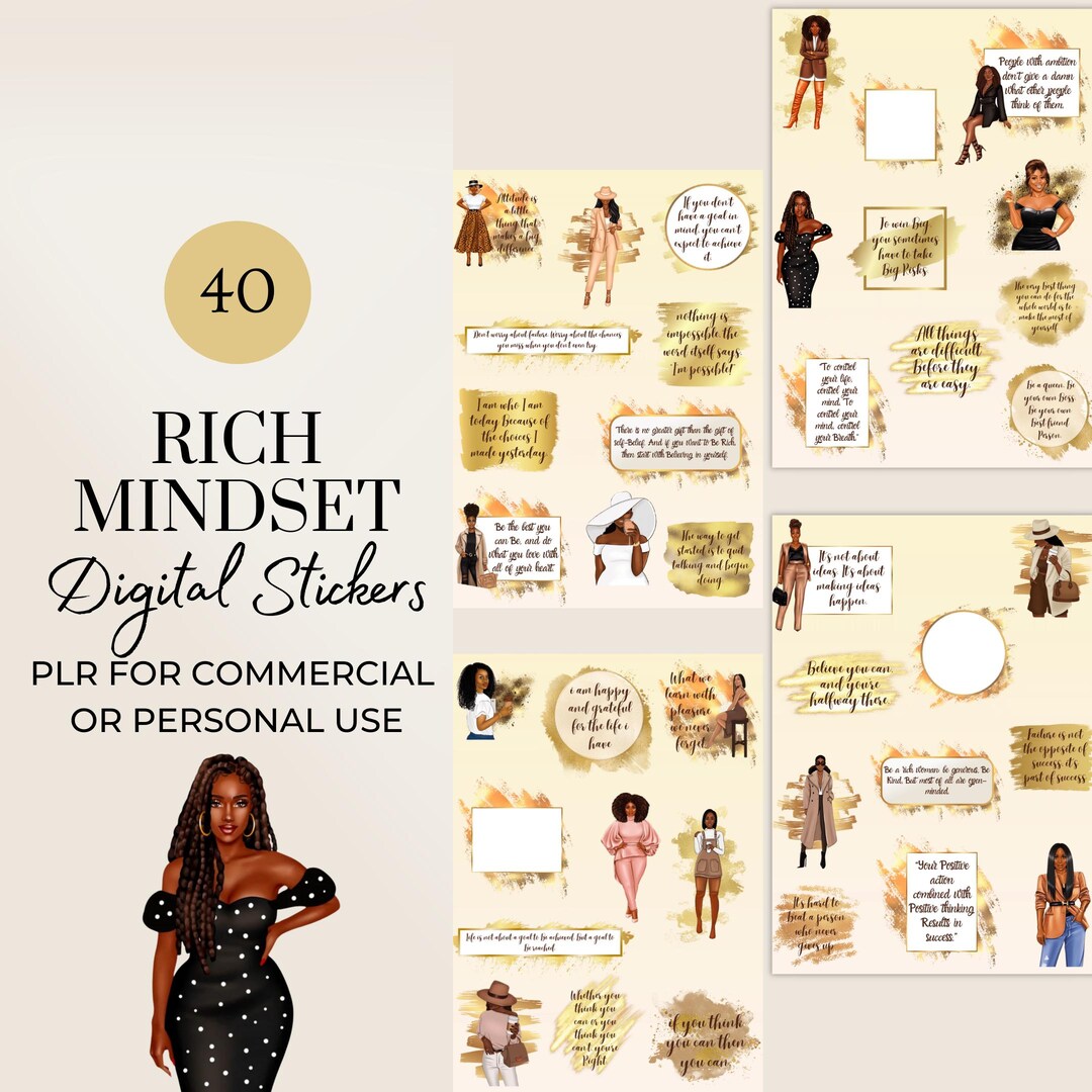 PLR Rich Mindset Digital Stickers, Motivational Planner Stickers ...