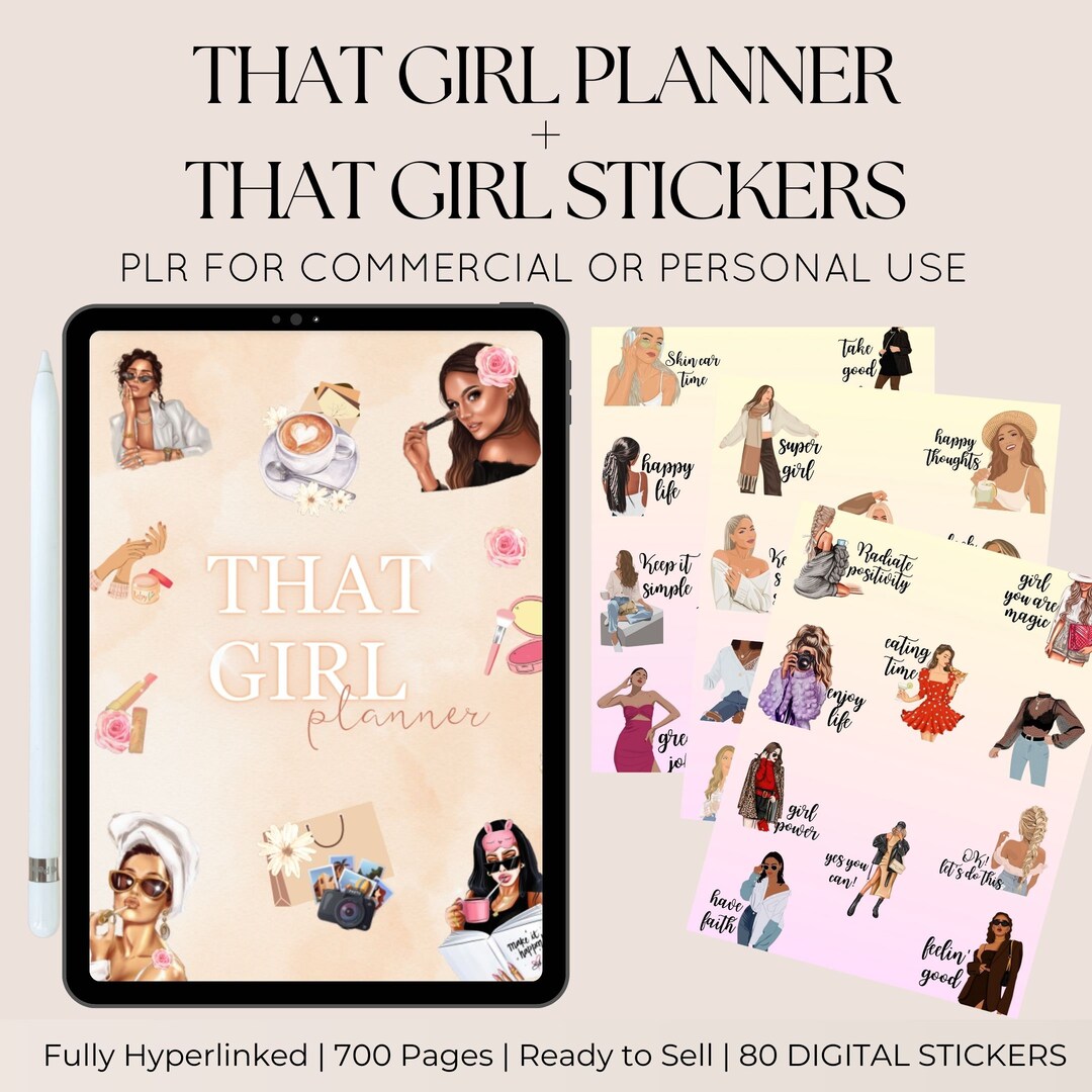 PLR That Girl Digital Planner, PLR 80 Sticker Bundle, Daily Affirmation ...