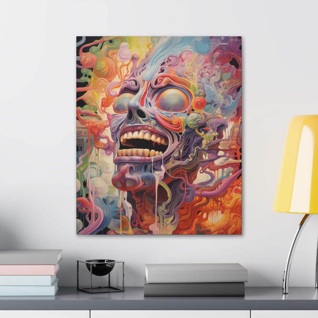 Psyched Out Psychedelic Mounted Canvas Colorful Skull Canvas Trippy ...