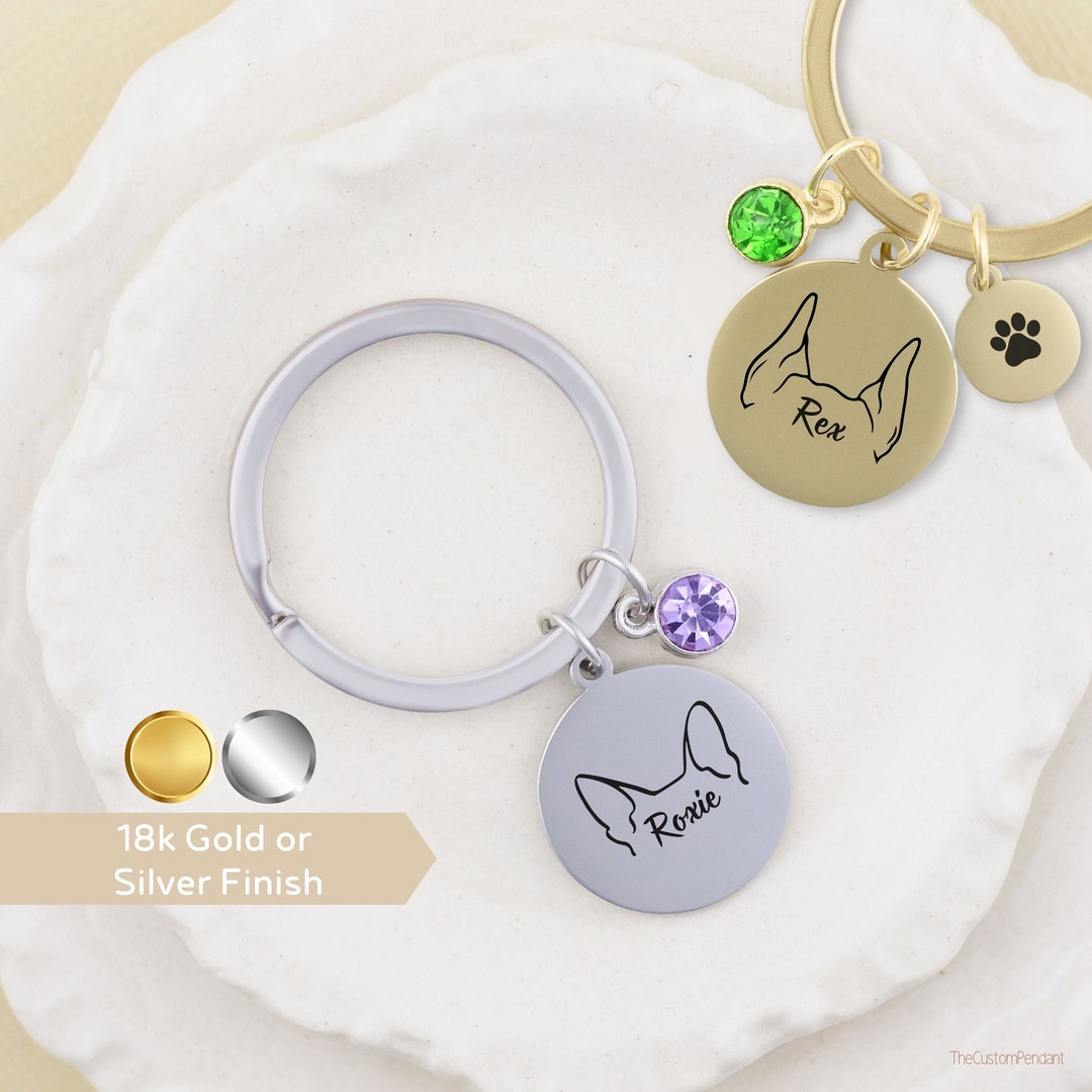 Custom Dog Ears Keychain, Personalized Dog Ear Outlines Keyring, Gift ...