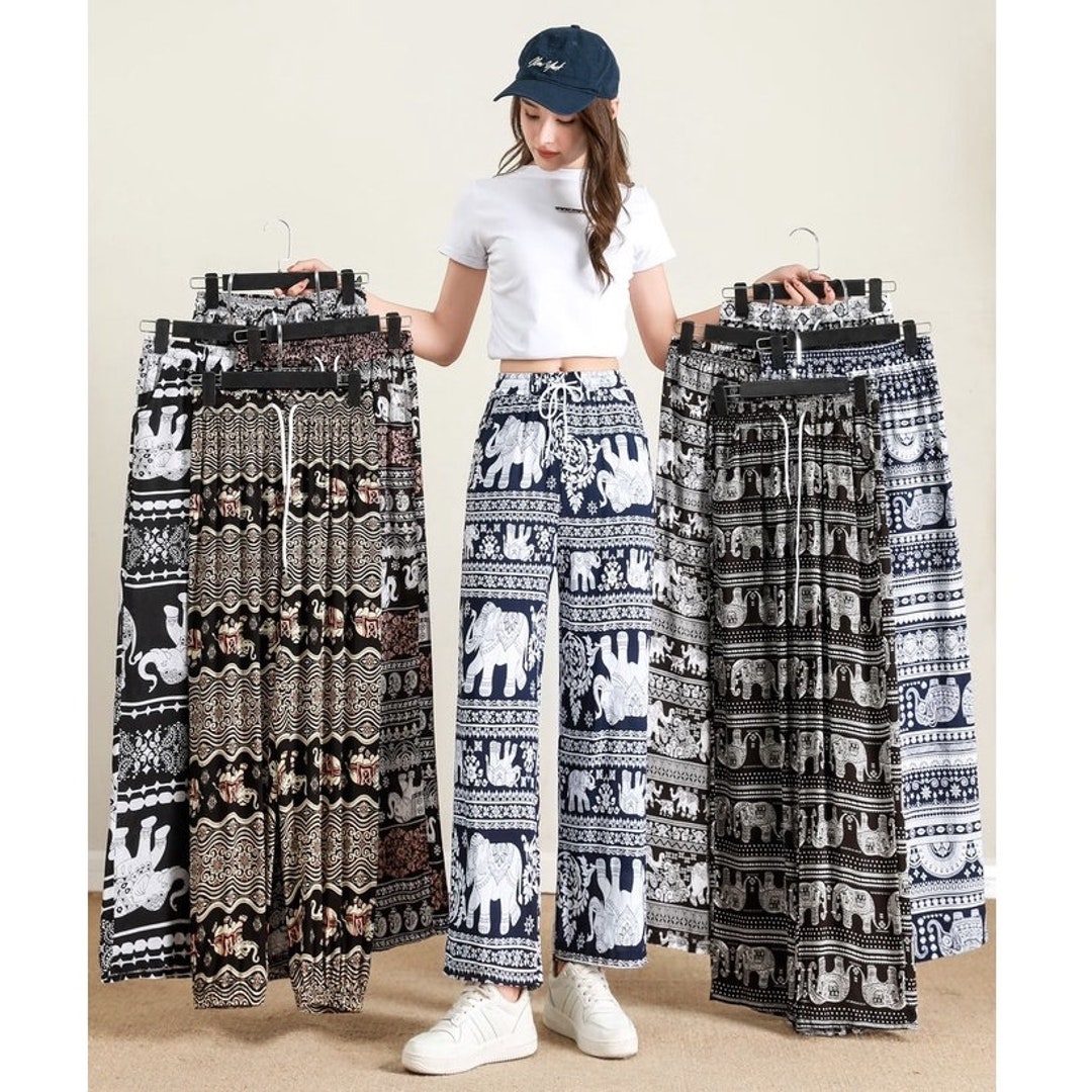 3X Elephant Pants, Loose Legs, Elephant Pattern Pants Soft and Smooth ...