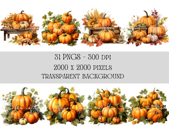 Fall Scenery Clipart Bundle PNG High Resolution Traditional Autumn ...