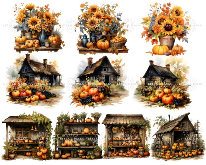 Fall Scenery Clipart Bundle PNG High Resolution Traditional Autumn ...