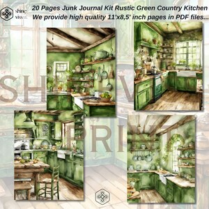 Rustic Green KITCHEN JUNK JOURNAL Kit, Watercolor Ephemera, Cover, Card ...