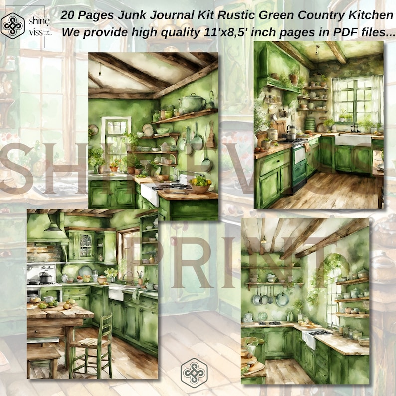Rustic Green KITCHEN JUNK JOURNAL Kit, Watercolor Ephemera, Cover, Card ...