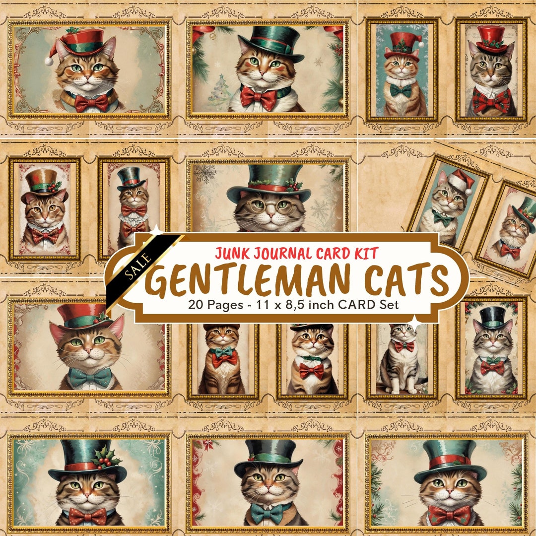 Gentleman Cats Junk Journal Card Kit: Vintage Kitten Ephemera ...