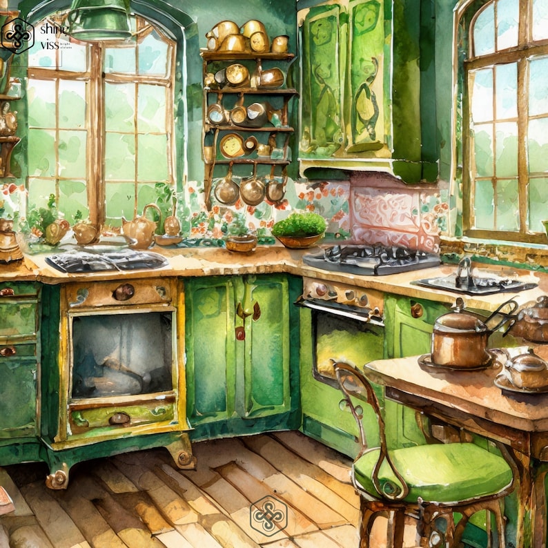 Rustic Green KITCHEN JUNK JOURNAL Kit, Watercolor Ephemera, Cover, Card ...